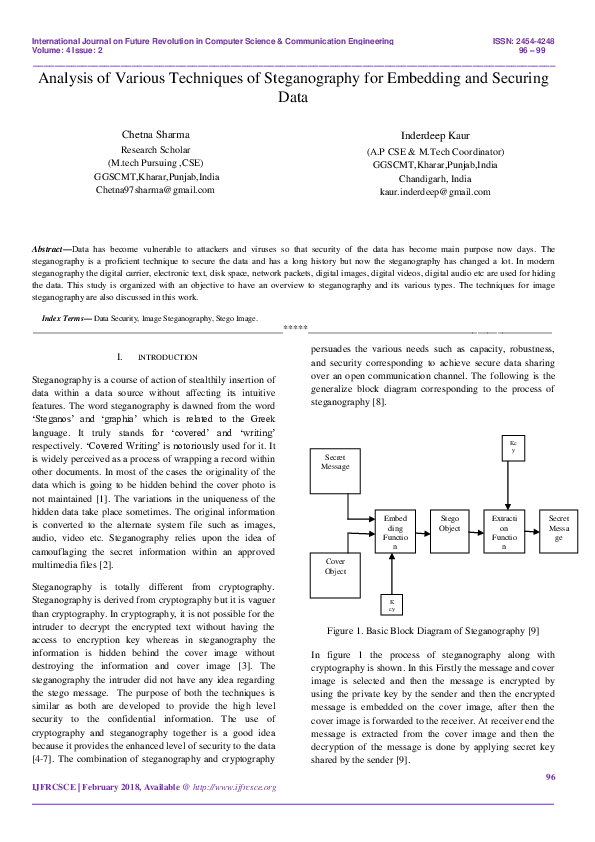 (PDF) Analysis of Various Techniques of Steganography for Embedding and Securing Data