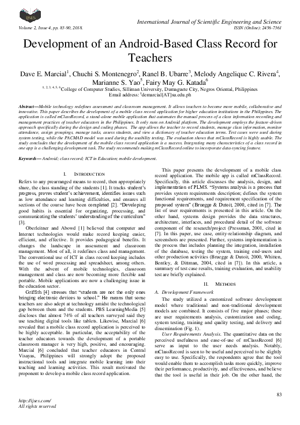 (PDF) Development of an Android-Based Class Record for Teachers