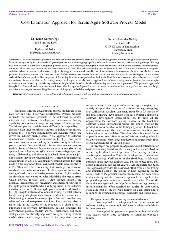 (PDF) Cost Estimation Approach for Scrum Agile Software Process Model