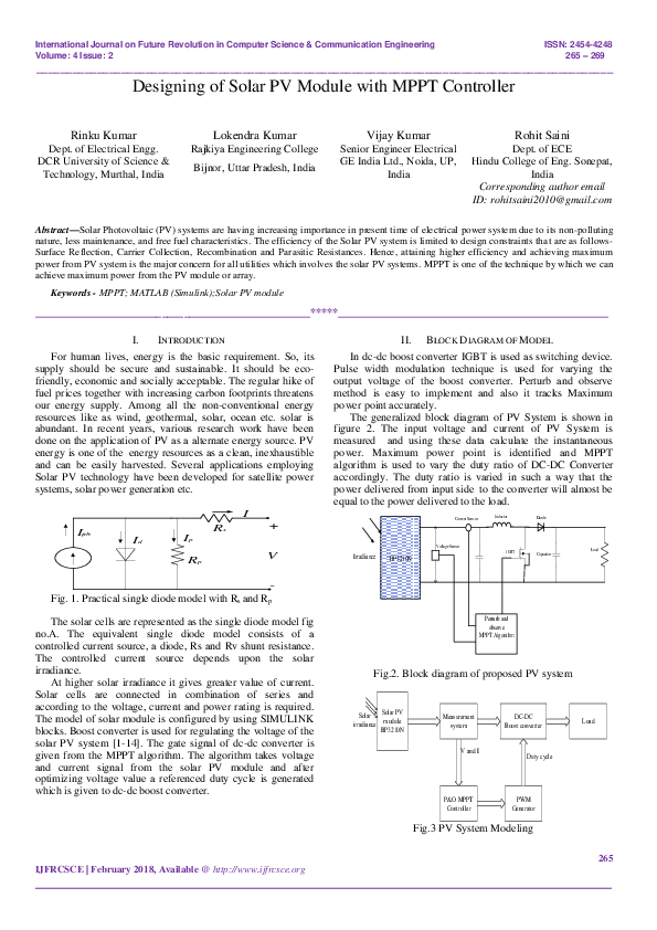 Pdf Designing Of Solar Pv Module With Mppt Controller