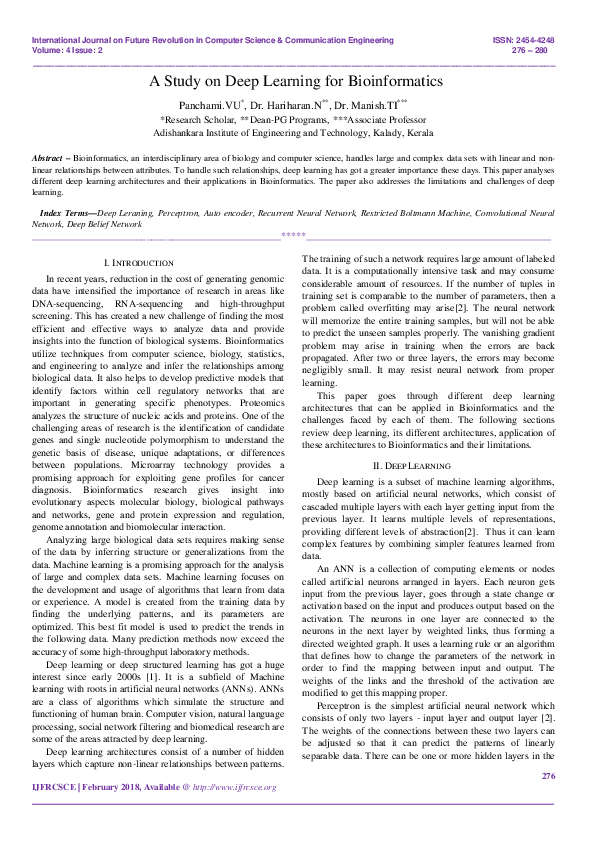 (PDF) A Study on Deep Learning for Bioinformatics