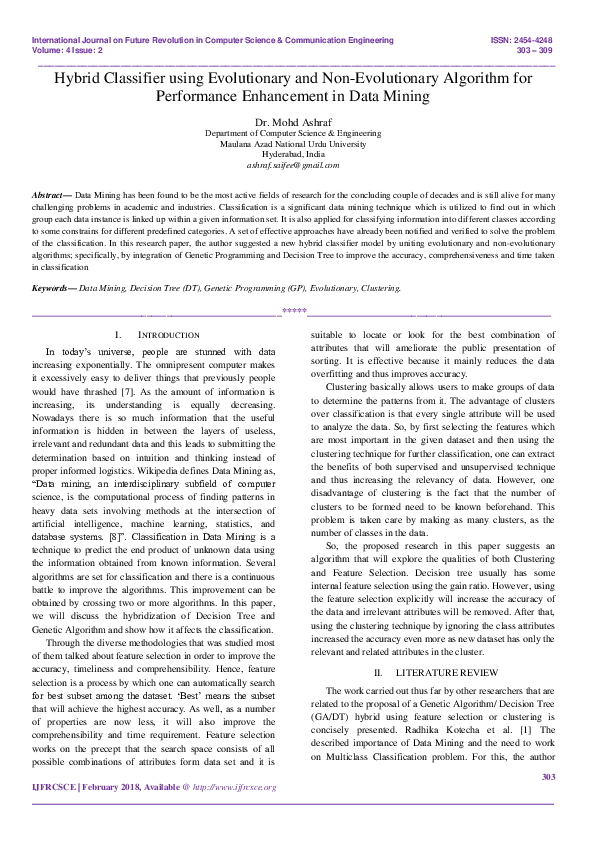 Pdf Hybrid Classifier Using Evolutionary And Non Evolutionary