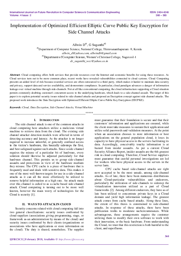 Pdf Implementation Of Optimized Efficient Elliptic Curve Public Key Encryption For Side 