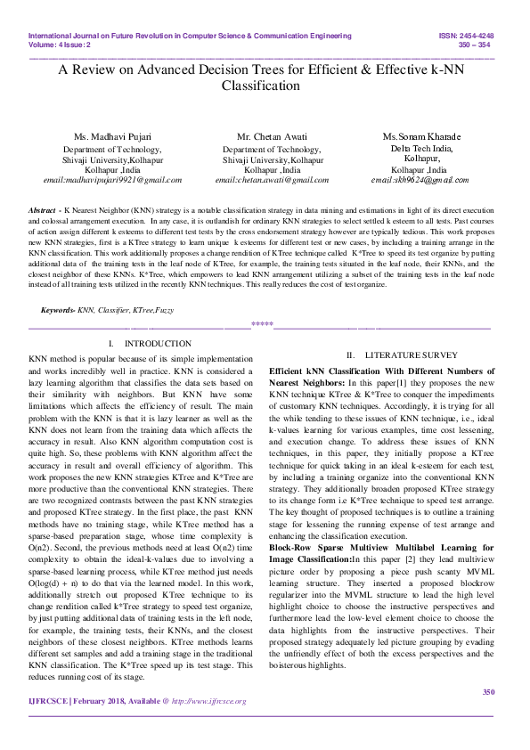 Pdf A Review On Advanced Decision Trees For Efficient And Effective K Nn Classification