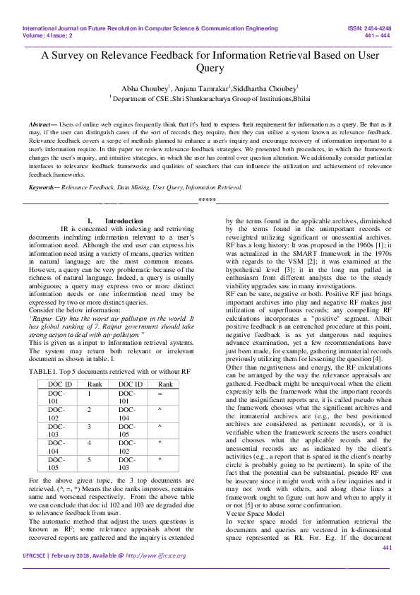 (PDF) A Survey on Relevance Feedback for Information Retrieval Based on User Query