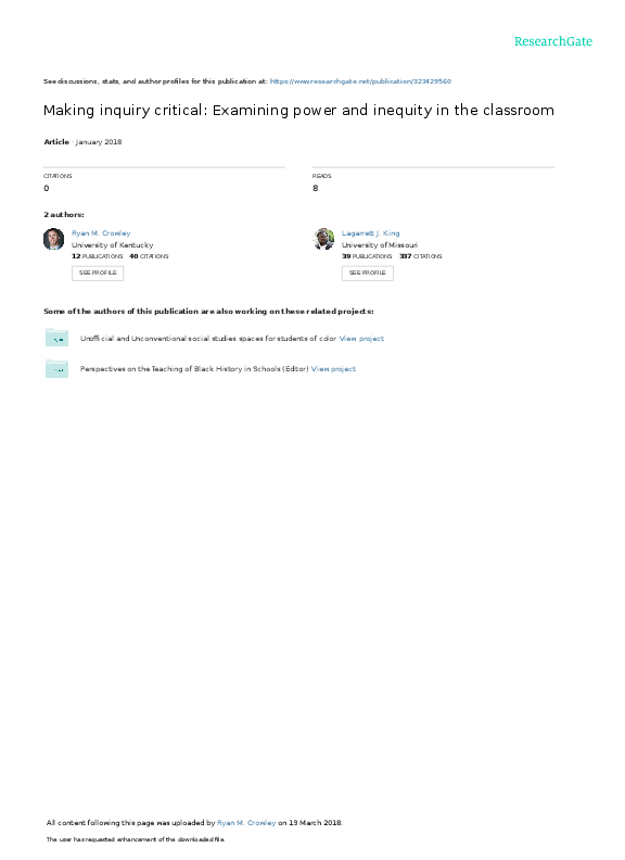 (PDF) Making inquiry critical: Examining power and inequity in the ...