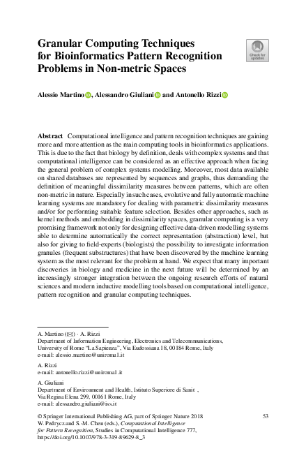 Pdf Granular Computing Techniques For Bioinformatics Pattern Recognition Problems In Non 