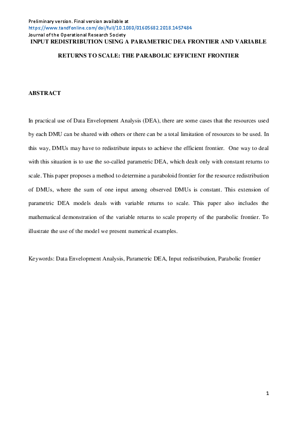 (PDF) Input redistribution using a parametric DEA frontier and variable returns to scale The ...