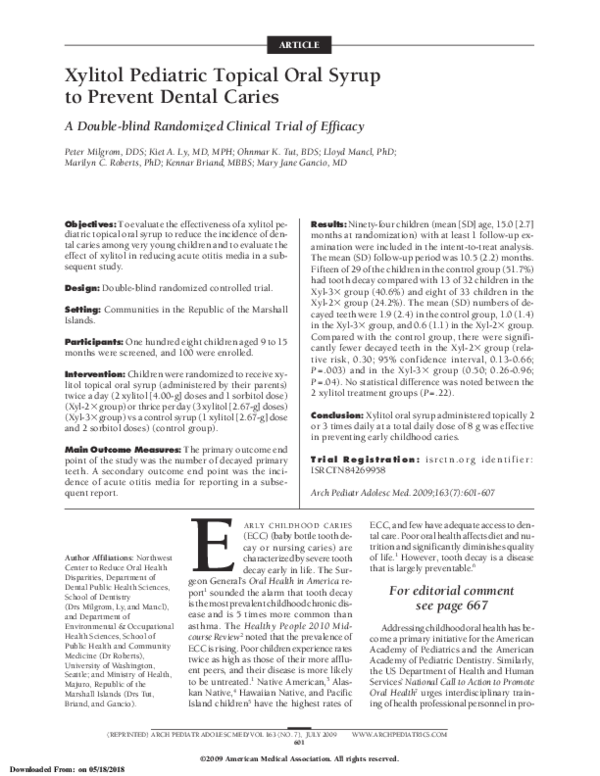 (PDF) Xylitol Pediatric Topical Oral Syrup to Prevent Dental Caries