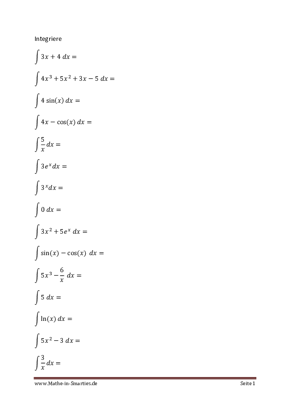 Uneigentliche Integrale: Rechner, Aufgaben, Übungen Pdf – FMSMB