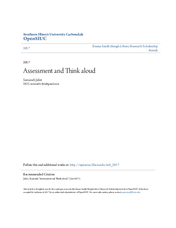 (PDF) Assessment and Think aloud
