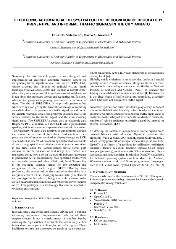 (DOC) ELECTRONIC AUTOMATIC ALERT SYSTEM FOR THE RECOGNITION OF ...