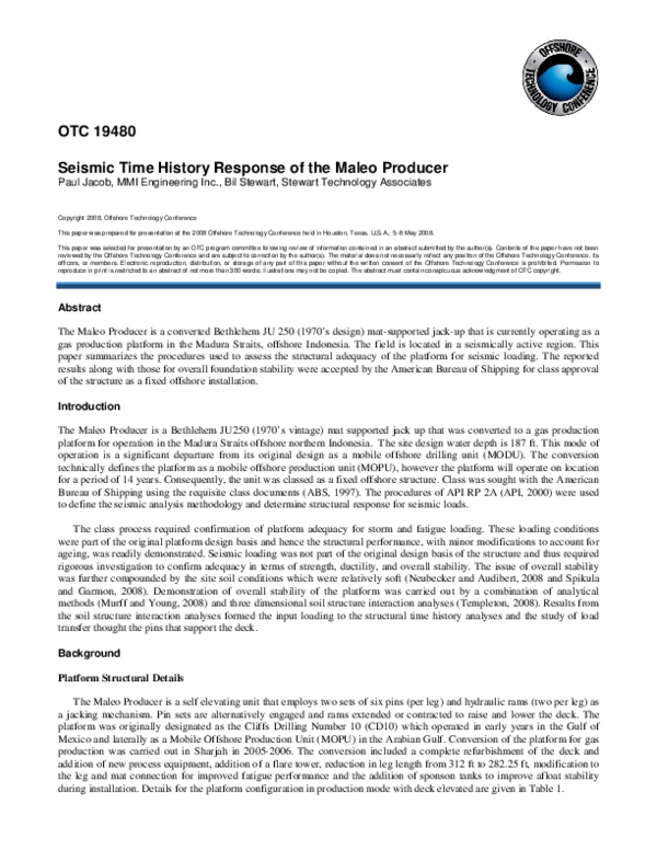 (PDF) OTC 19480 Seismic Time History Response of the Maleo Producer