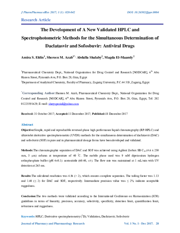 (PDF) The Development of A New Validated HPLC and Spectrophotometric Methods for the ...