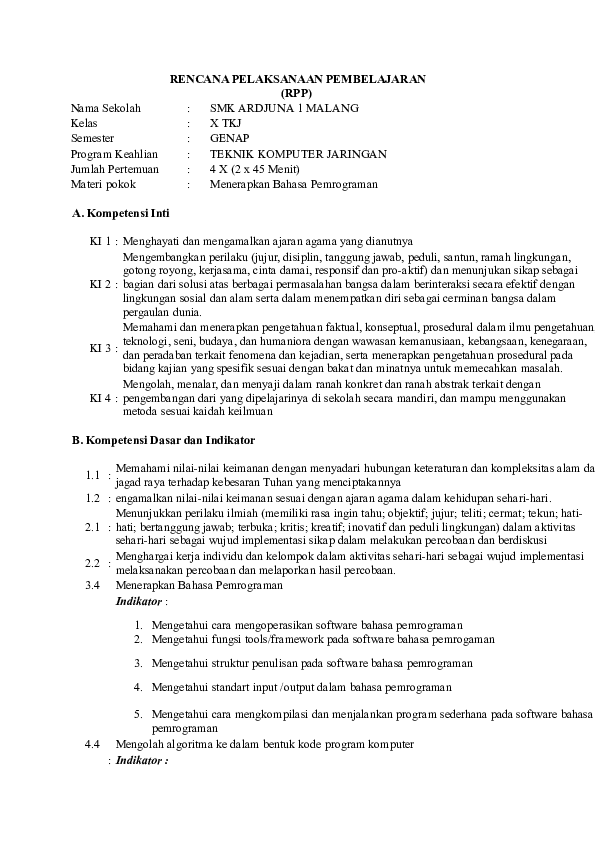 (DOC) RPP 2019-2020 Pemrograman Dasar | Fitriadi Prihartanto - Academia.edu