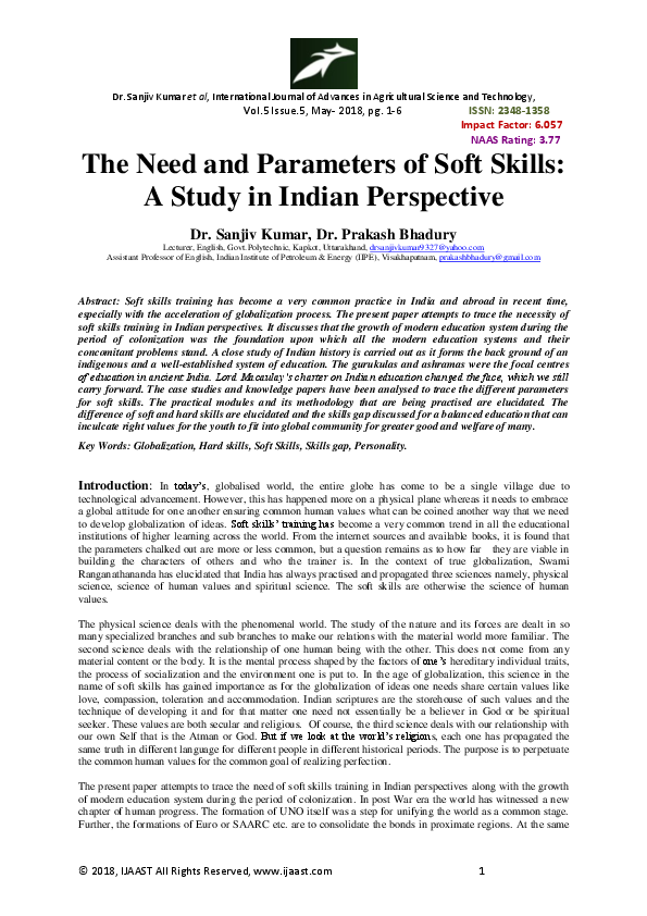 (PDF) The Need and Parameters of Soft Skills: A Study in Indian Perspective