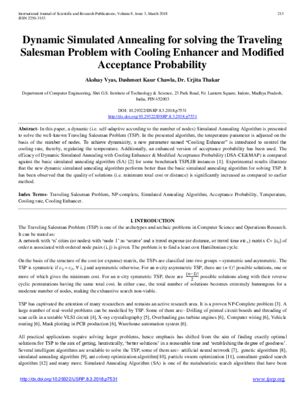 (PDF) Dynamic Simulated Annealing for Solving the Traveling Salesman ...