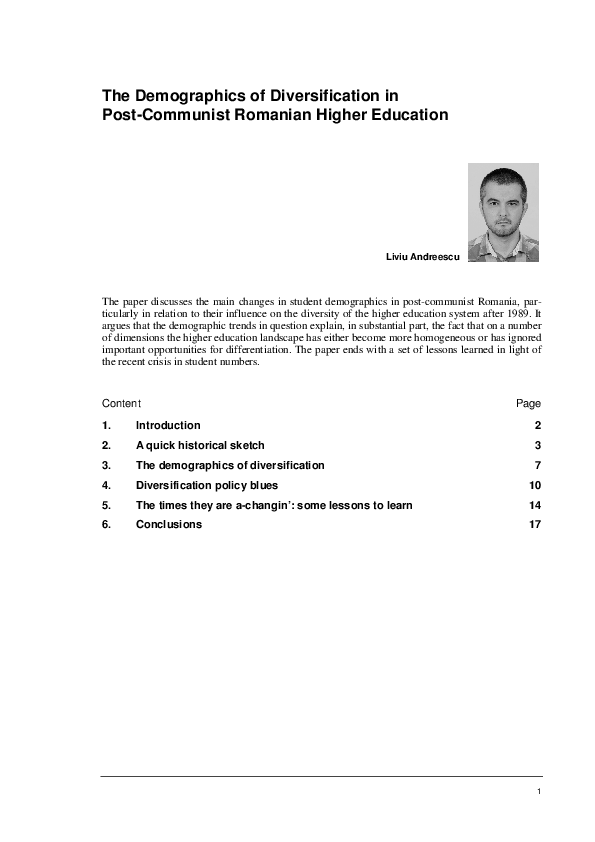 (PDF) The Demographics of Diversification in Post-Communist Romanian ...