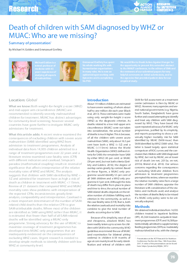 (PDF) Death of children with SAM diagnosed by WHZ or MUAC: Who are we ...