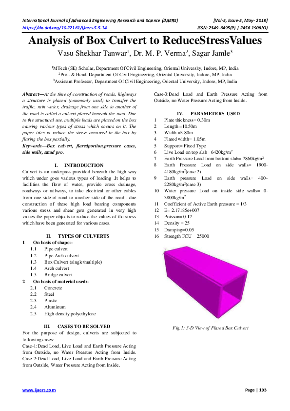 (PDF) Analysis of Box Culvert to ReduceStressValues