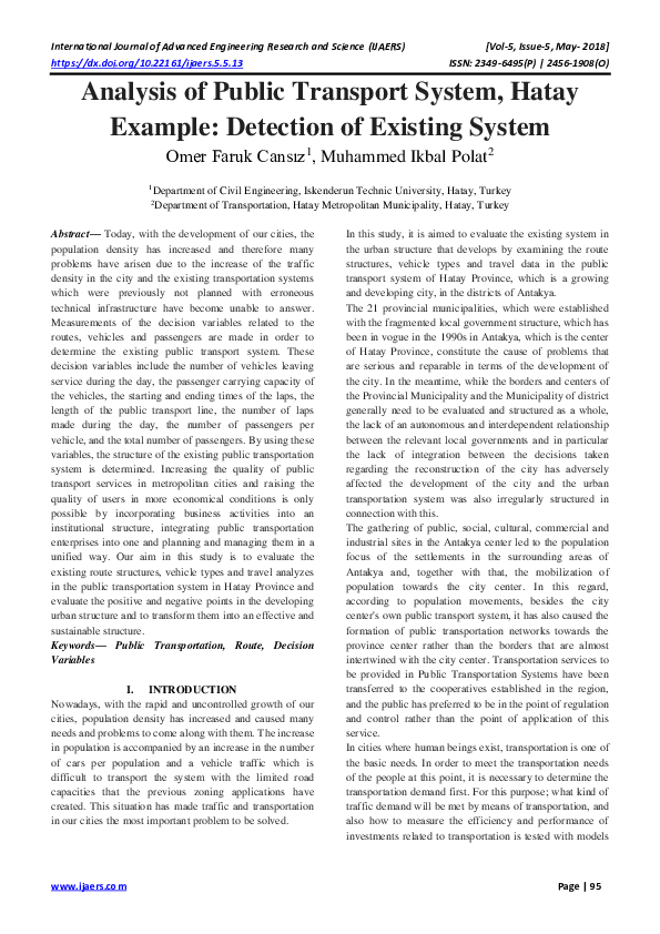 (PDF) Analysis of Public Transport System, Hatay Example: Detection of ...