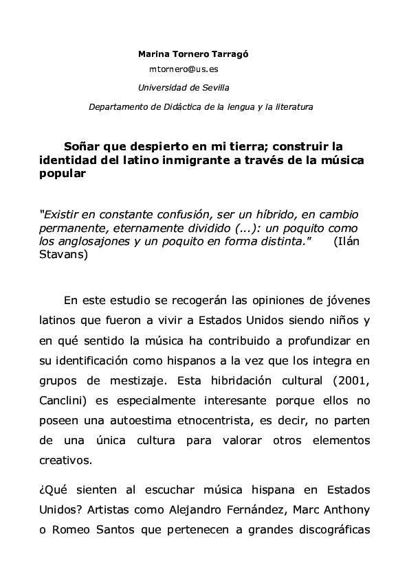 (DOC) Soñar que despierto en mi tierra; construir la identidad del ...