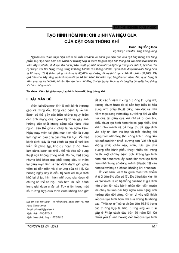 (PDF) TẠO HÌNH HÒM NHĨ: CHỈ ĐỊNH VÀ HIỆU QUẢ CỦA ĐẶT ỐNG THÔNG KHÍ