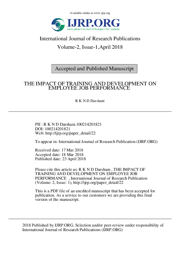 (PDF) THE IMPACT OF TRAINING AND DEVELOPMENT ON EMPLOYEE JOB PERFORMANCE