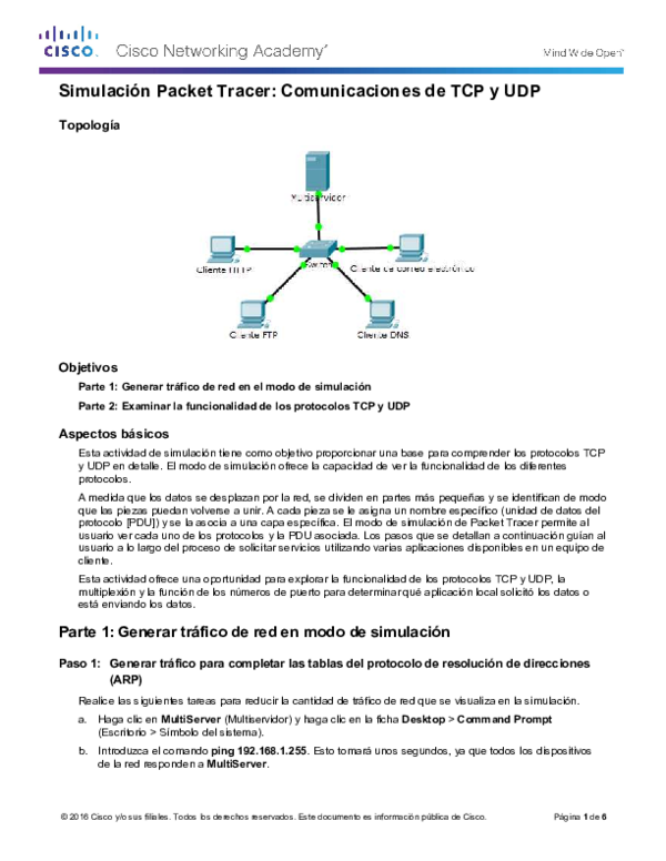 (PDF) Simulación Packet Tracer: Comunicaciones de TCP y UDP