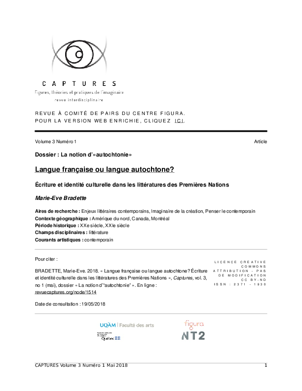 (PDF) Langue française ou langue autochtone? Écriture et identité ...