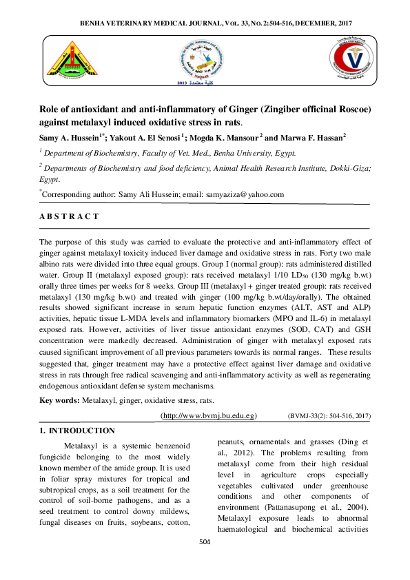 (PDF) Decoction of ginger (Zingiber officinale Roscoe var Roscoe) attenuate the oxidation stress ...