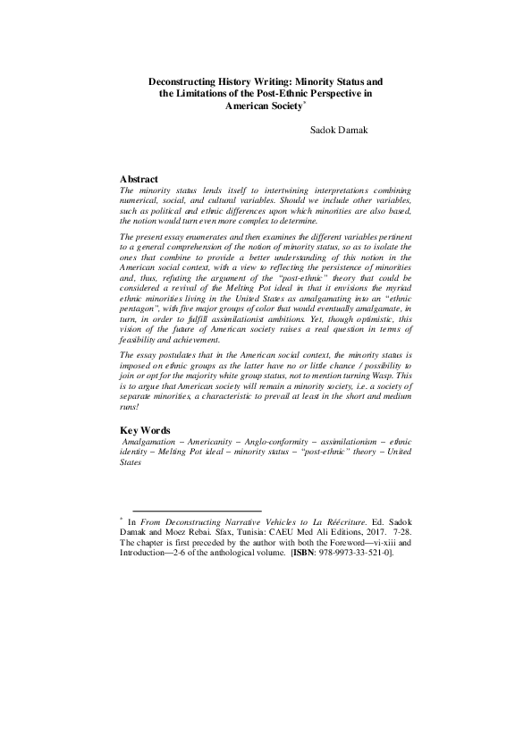 (PDF) Deconstructing History Writing: Minority Status and the ...