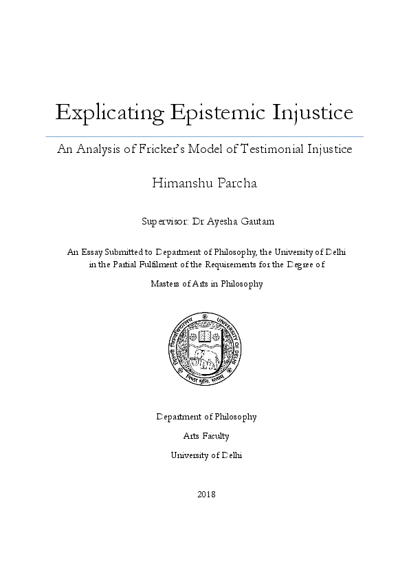 (PDF) Explicating Epistemic Injustice - An Analysis of Fricker's Model ...