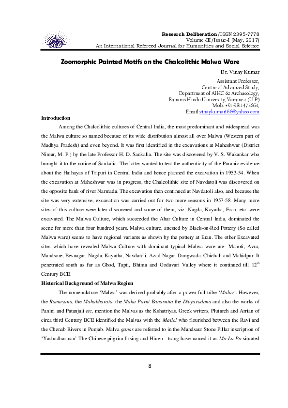 (PDF) Zoomorphic Painted Motifs on the Chalcolithic Malwa Ware