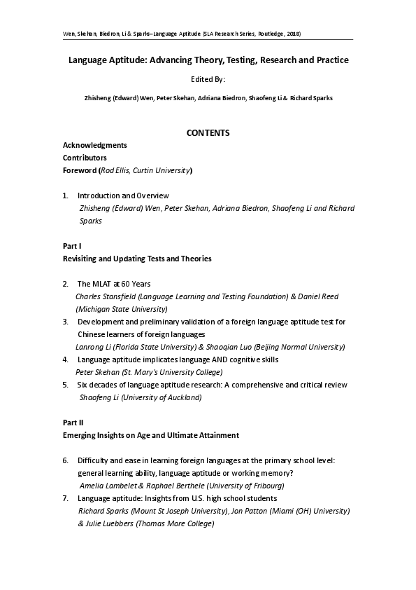 (PDF) Language Aptitude: Advancing Theory, Testing, Research and ...