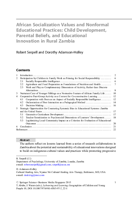 (PDF) African Socialization Values and Nonformal Educational Practices ...