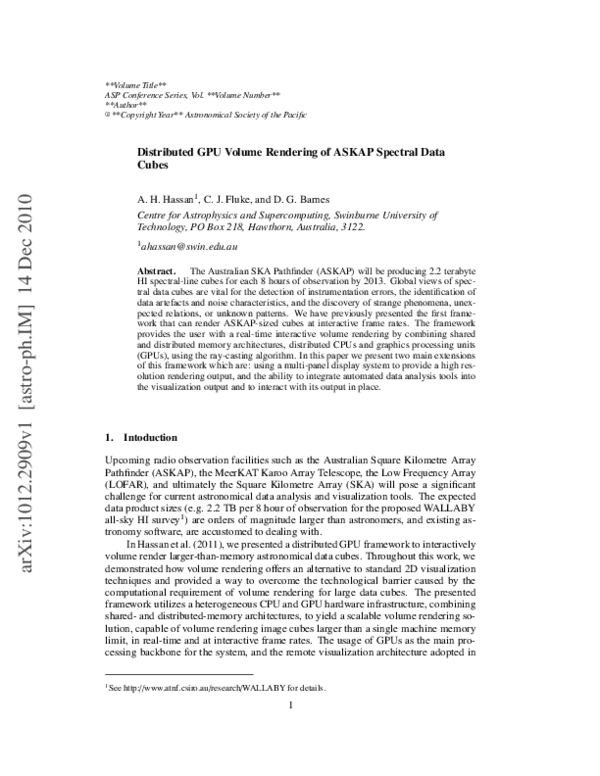 Pdf Distributed Gpu Volume Rendering Of Askap Spectral Data Cubes