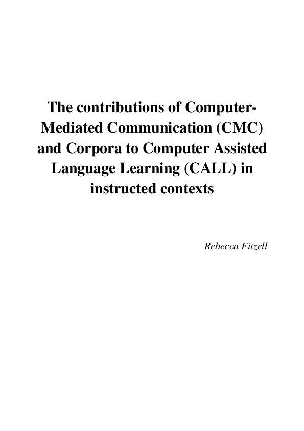 (DOC) The contributions of Computer- Mediated Communication (CMC) and Corpora to Computer ...