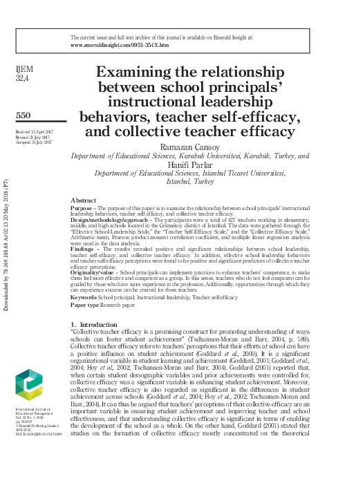 (PDF) Examining the relationship between school principals' instructional leadership behaviors ...