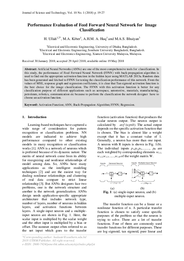 Pdf Performance Evaluation Of Feed Forward Neural Network For Image Classification