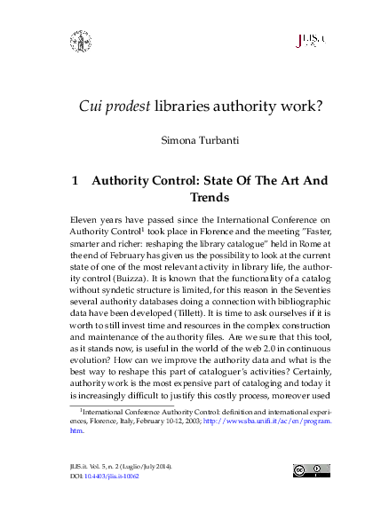 (PDF) Cui prodest libraries authority work?