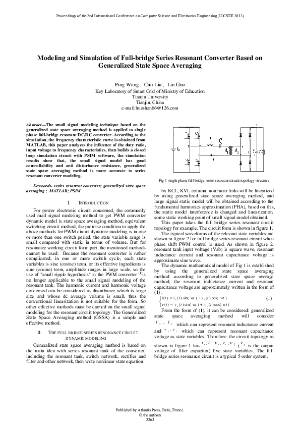 Pdf Modeling And Simulation Of Full Bridge Series Resonant Converter Based On Generalized