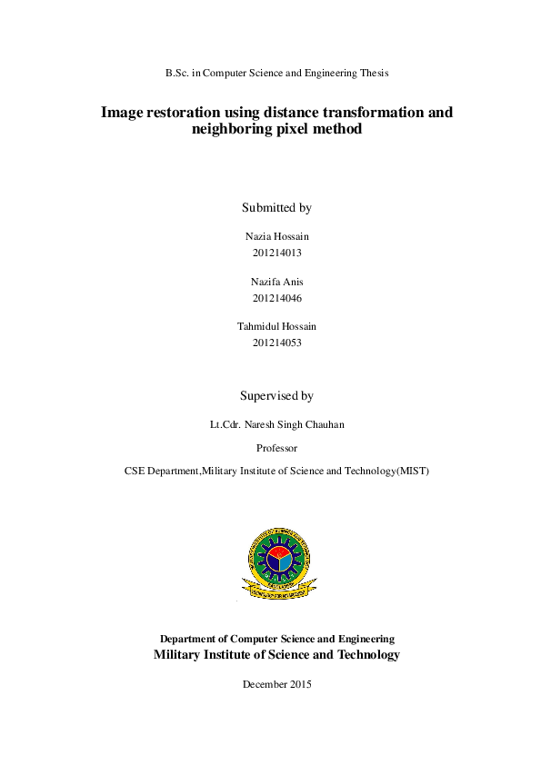 (PDF) Image restoration using distance transformation and neighboring ...