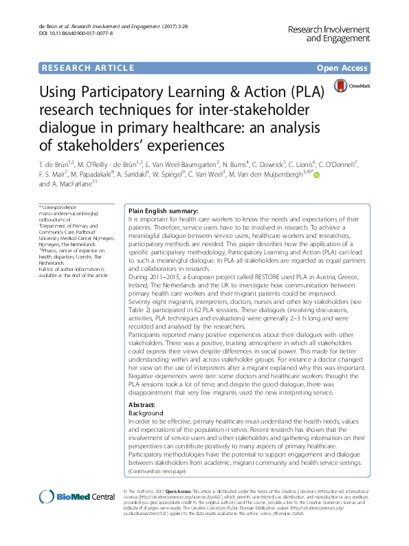 (PDF) Using Participatory Learning & Action (PLA) research techniques ...