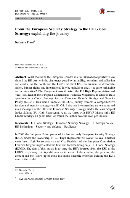 (PDF) From the European Security Strategy to the EU Global Strategy ...