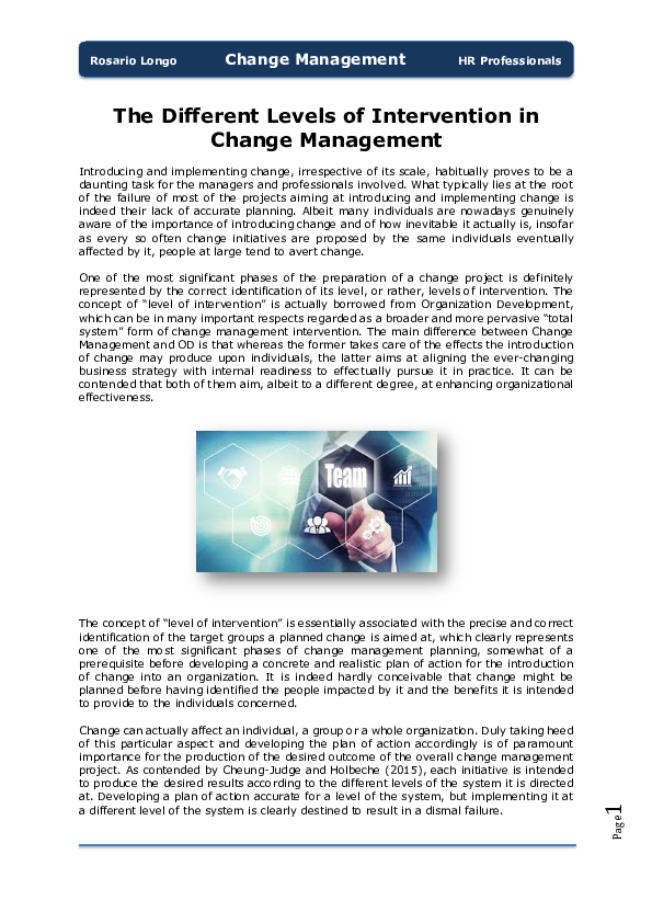 (PDF) The Different Levels of Intervention in Change Management