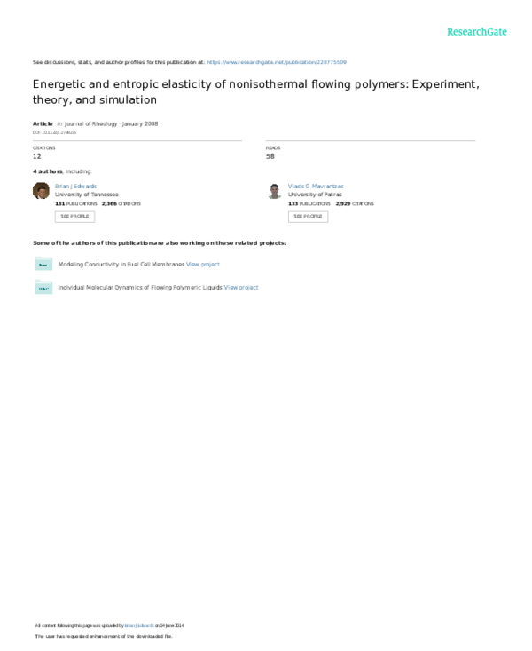 Pdf Energetic And Entropic Elasticity Of Nonisothermal Flowing Polymers Experiment Theory
