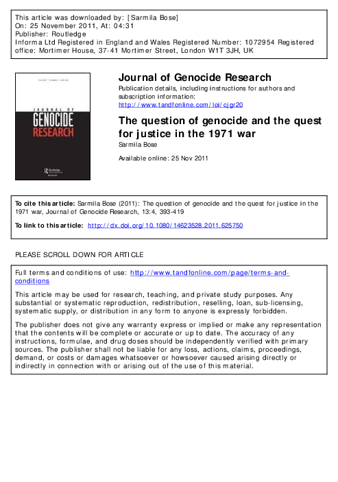 (PDF) The question of genocide and the quest for justice in the 1971 war