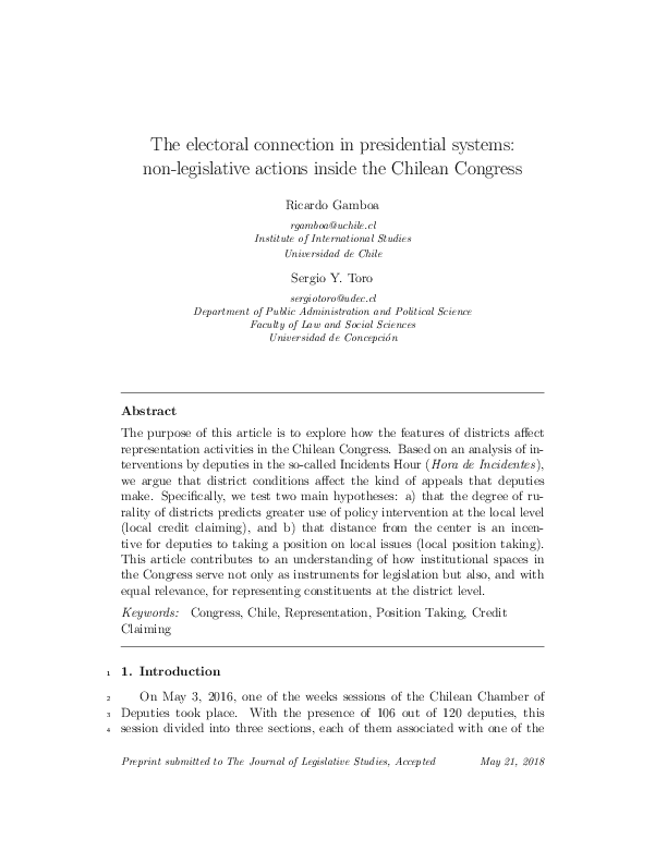(PDF) The electoral connection in presidential systems: non-legislative ...