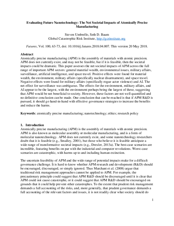 (PDF) Evaluating Future Nanotechnology: The Net Societal Impacts of ...